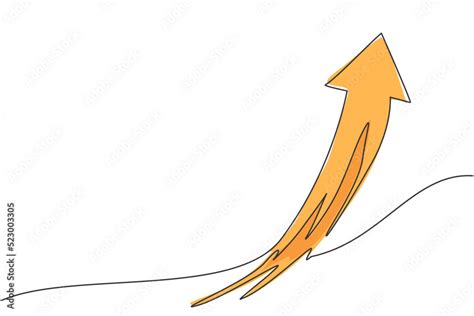 single one line drawing of flying up arrow symbol on the sky business