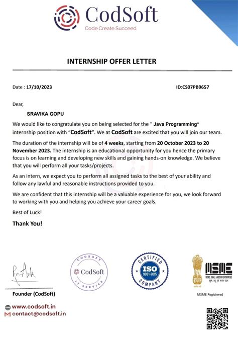 Sravika Gopu On Linkedin Internship Javaprogramming Codsoft