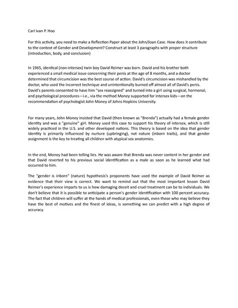 Carl Ivan Reflection Paper Carl Ivan P Hoo For This Activity You Need To Make A Reflection