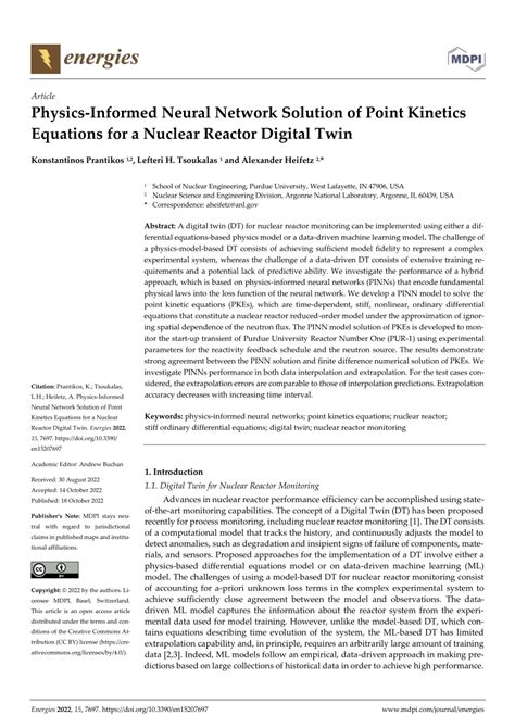 Pdf Physics Informed Neural Network Solution Of Point Kinetics Equations For A Nuclear Reactor