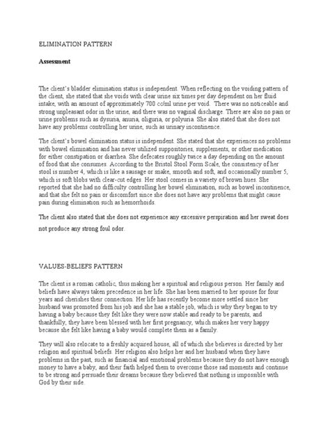 Elimination Pattern And Values Beliefs Pattern Pdf Urinary Incontinence Urine