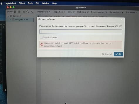 Connection Failed Connection Refused When I Put In My Password The