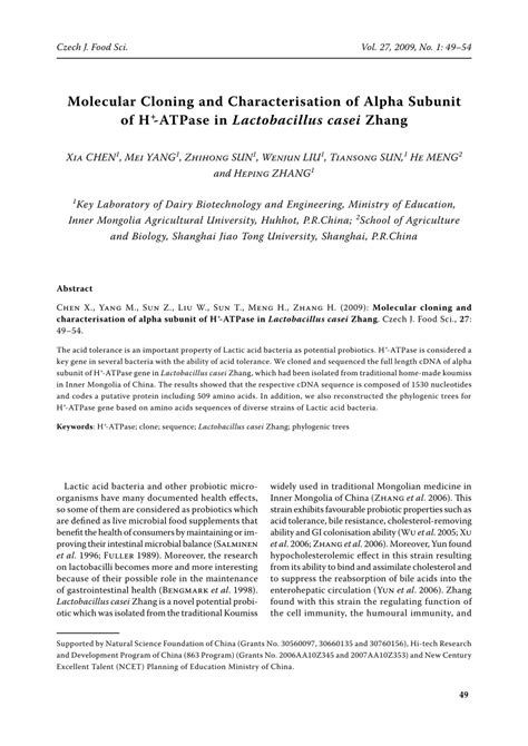 Pdf Molecular Cloning And Characterisation Of Alpha Subunit Of H Atpase In Lactobacillus
