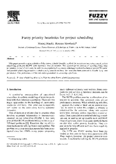 Pdf Fuzzy Priority Heuristics For Project Scheduling