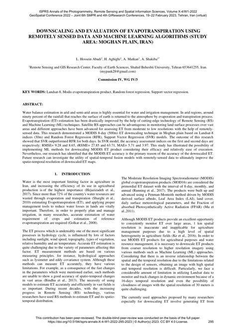Pdf Downscaling And Evaluation Of Evapotranspiration Using Remotely Sensed Data And Machine