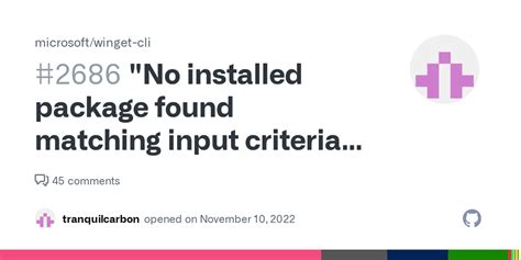 No Installed Package Found Matching Input Criteria When Attempting