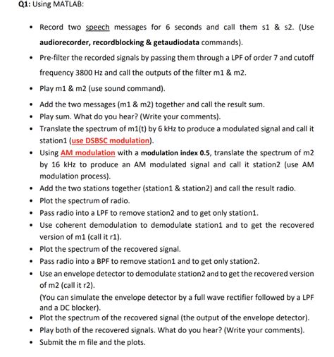 Solved Q1 Using MATLAB Record Two Speech Messages For 6 Chegg Com