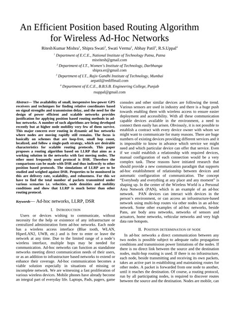 Pdf An Efficient Position Based Routing Algorithm For Wireless Ad Hoc