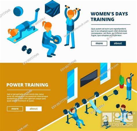 Sport Exercise In Gym Horizontal Banners With Illustrations Of Fitness People Workout Vector