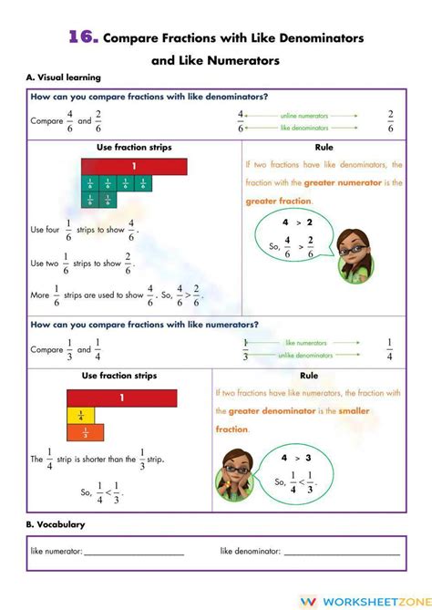 Compare Fractions With Like Numerator Denominator Worksheet