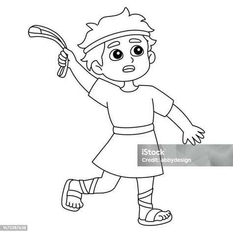 David Throwing Stone Isolated Coloring Page Stock Illustration