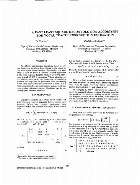 A Fast Least Square Deconvolution Algorithm For Vocal Tract Cross