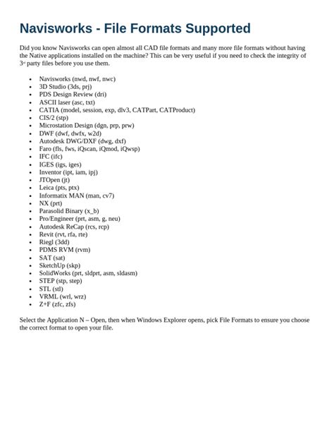 Navisworks File Formats Supported Pdf