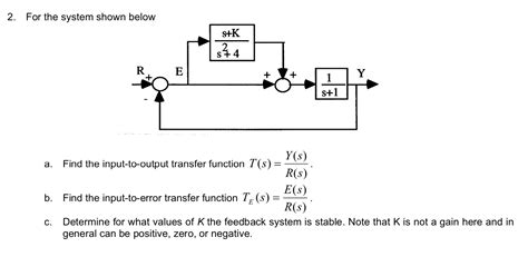 Solved 2 For The System Shown Below S K 1 Y S 1 Y S A Chegg Com