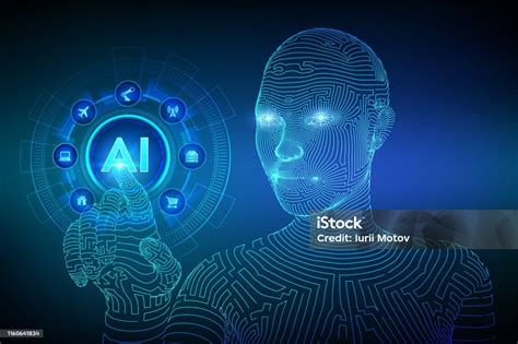 Ai 인공 지능 기계 학습 디지털 그래프 인터페이스를 만지는 유선 여성 사이보그 손 빅 데이터 분석 및 자동화 기술 미래를