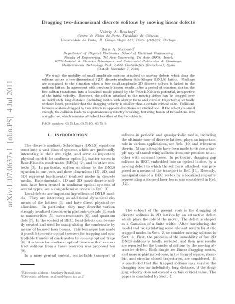 pdf dragging two dimensional discrete solitons by moving linear defects
