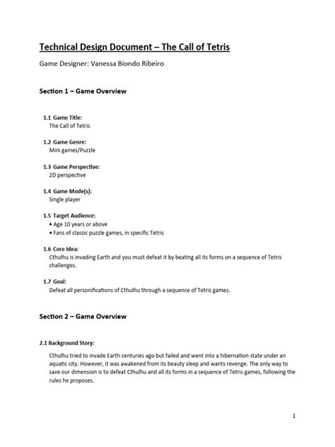 technical design document tetris game pdf