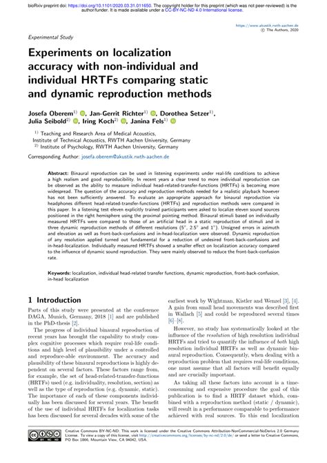 Pdf Experiments On Localization Accuracy With Non Individual And