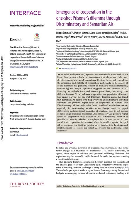 I Am Really Happy To See This Work Out Today In The Journal Of The The Royal Society Interface