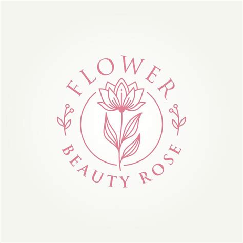 Minimalist Beauty Rose Flower And Botanical Leaf Branch Line Art Label Logo Badge Illustration