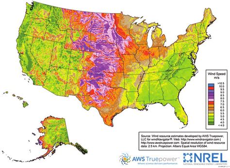 Map Of Wind Speed Distribution Over The Us Printed With Permission