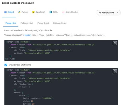 [bug] embed code configuration doesnt show up · issue 426 · flowiseai