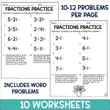 Multiplying Fractions And Mixed Numbers Review Practice Worksheets