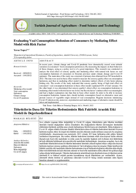 Pdf Evaluating Veal Consumption Hedonism Of Consumers By Mediating Effect Model With Risk Factor