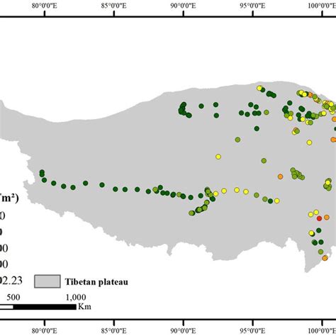 spatial distribution of alpine grasses and agb sampling plots on the