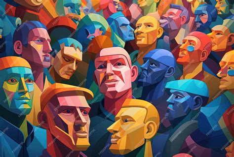 Premium Ai Image Colorful Cartoon Hd Portrait Of Different People In The Style Of Intersecting