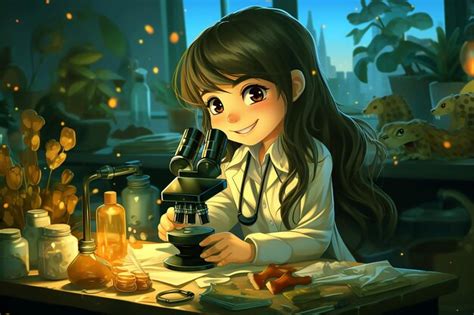Premium AI Image A Girl With A Microscope In Her Hand