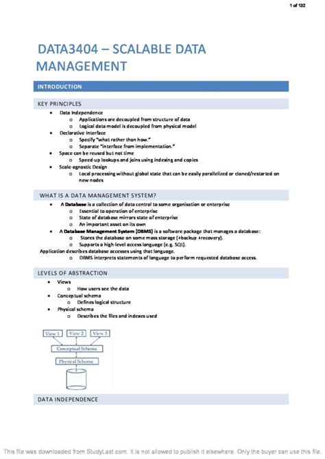 Notes For Scalable Data Management Data3404 At University Of Sydney