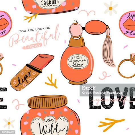 유행 스타일의 피부를위한 병 항아리 튜브에 천연 유기농 화장품과 뷰티 스킨 케어 원활한 패턴 0명에 대한 스톡 벡터 아트 및 기타 이미지 Istock