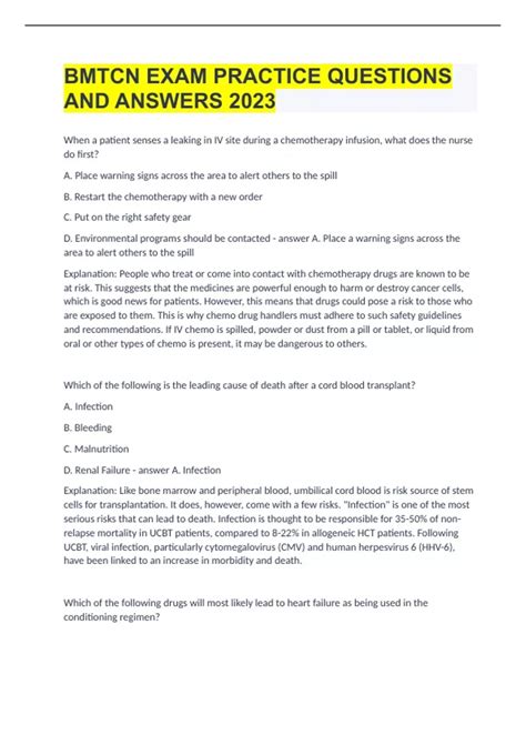 BMTCN STUDY GUIDE QUESTIONS AND ANSWERS BMTCN Stuvia US