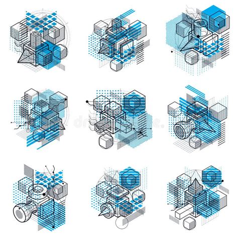 Isometric Abstract Backgrounds With Linear Dimensional Shapes V Stock Vector Illustration Of