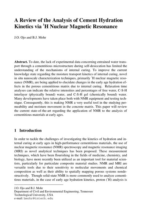 Pdf A Review Of The Analysis Of Cement Hydration Kinetics Via 1h Nuclear Magnetic Resonance