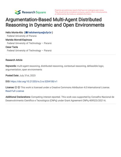 Pdf Argumentation Based Multi Agent Distributed Reasoning In Dynamic