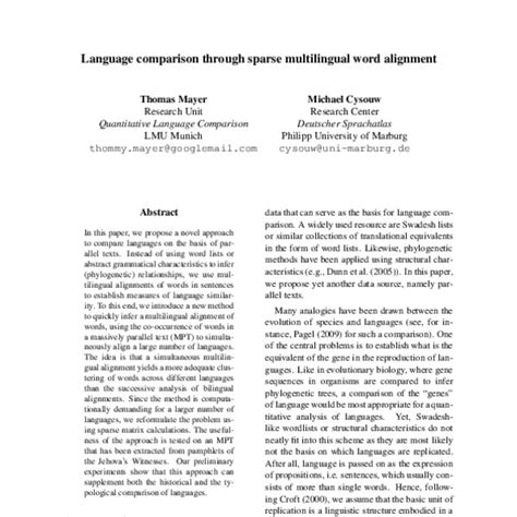 Language Comparison Through Sparse Multilingual Word Alignment Acl Anthology