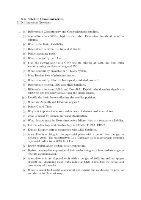 Satellite Communications Mid1 Imp Qsn Pdf Geography Science