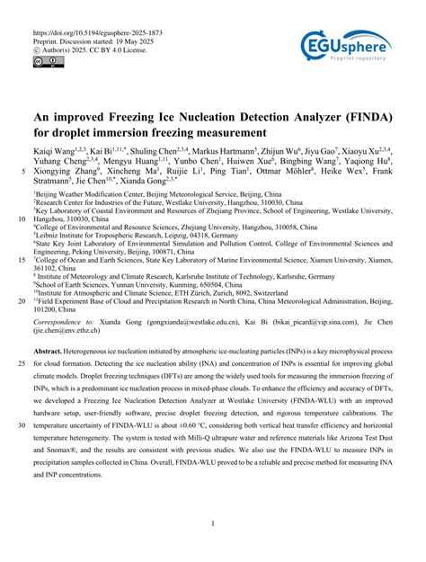 Pdf An Improved Freezing Ice Nucleation Detection Analyzer Finda For Droplet Immersion