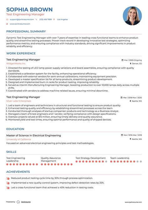 10 Test Engineering Manager Resume Samples And Templates For 2025
