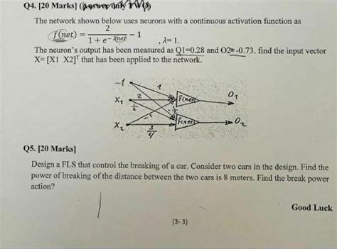 Solved The Network Shown Below Uses Neurons With A