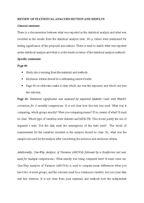 Review Of Statistical Analysis Section And Results Review Of