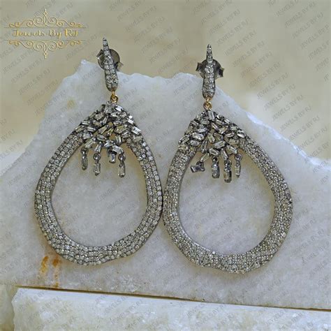 Oxidierte Sterlingsilber Diamant Tropfen Ohrringe Pave Diamond Schmuck