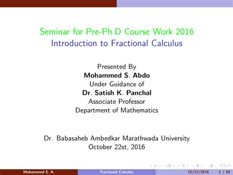 Pdf Seminar For Pre Ph D Course Work 2016 Introduction To Fractional Calculus
