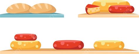 A Set Of Flat Color Vector Objects Featuring Cheese And Bread Display Vector Illustration