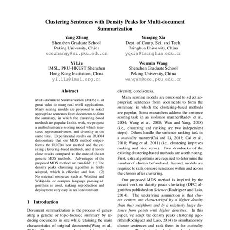 Clustering Sentences With Density Peaks For Multi Document Summarization Acl Anthology