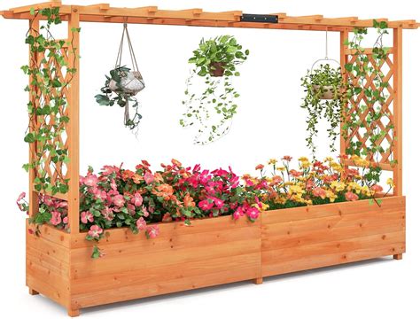 Elevated Garden Planter Giantex Wooden Raised Garden Bed With Trellis