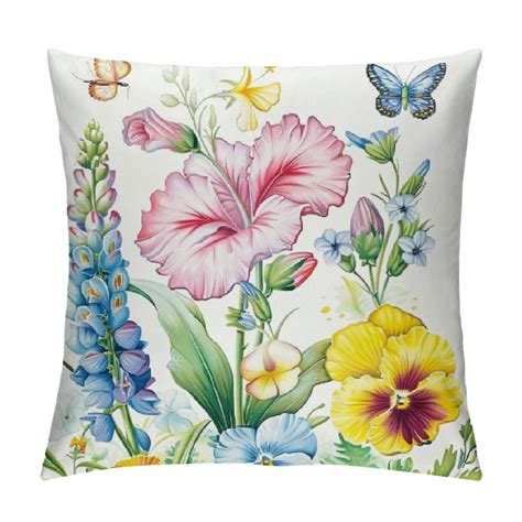 Nawypu Spring Floral Throw Pillow Covers Tulips Iris Sunflower Poppy