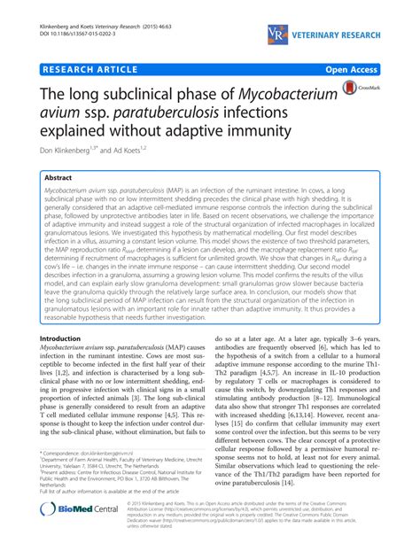 Pdf The Long Subclinical Phase Of Mycobacterium Avium Ssp Paratuberculosis Infections